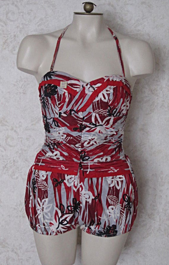 1950s Cotton Swimsuit Romper: Vintage Halter Bathing … - Gem
