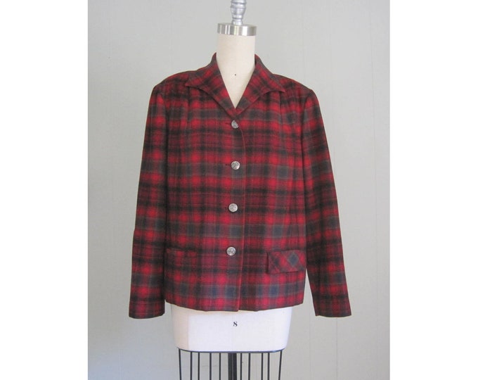 Vintage Pendleton Wool 49er Jacket / 1950s '60s Womens Volup Vintage Pendleton Plaid Pure Virgin ...