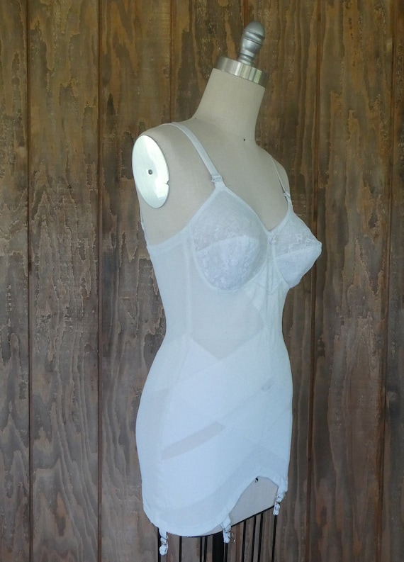 Vintage Full Body Girdle With Garters White Open Bott… - Gem