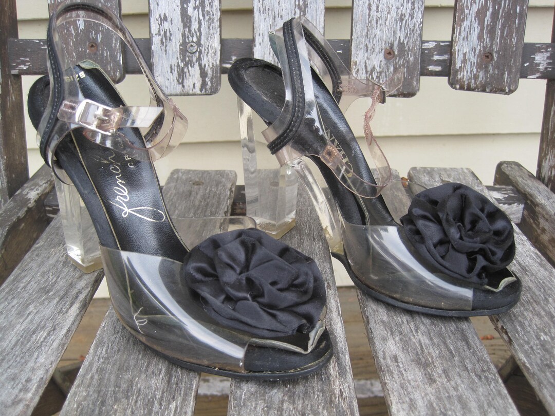 Vintage Lucite Shoes / 1950s Peep Toe Ankle Strap Chunky Heel Platform ...