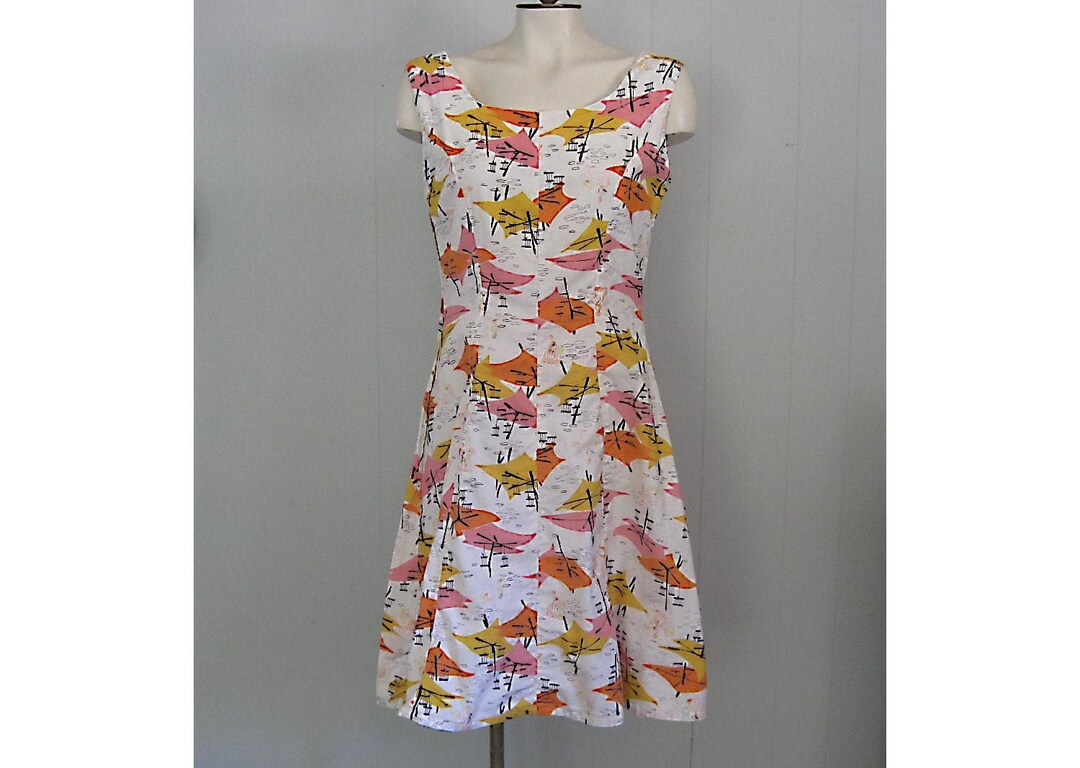 Vintage 1950s Cotton Sundress / Abstract Novelty Print Umbrellas and ...