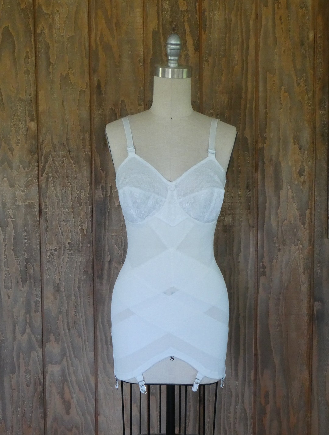Vintage Full Body Girdle With Garters White Open Bottom Body Shaper 38C ...