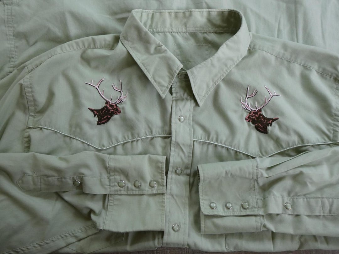 Vintage Embroidered Elk Western Shirt: Pearl Snap Cowboy Style (2XL/3XL ...