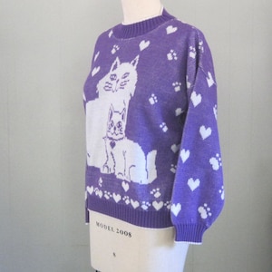 1980s Vintage Crazy Cat Lady Sweater / '80s '90s Cat & Kitten Hearts ...