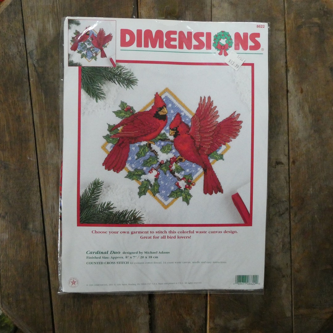 Vintage Dimensions Cardinal Bird Counted Cross Stitch Kit Canvas to Sew ...