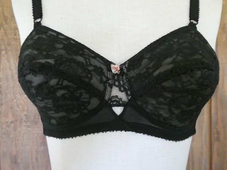 Vintage Black Lace Bra 1950s Illusion Lingerie 32 C Etsy