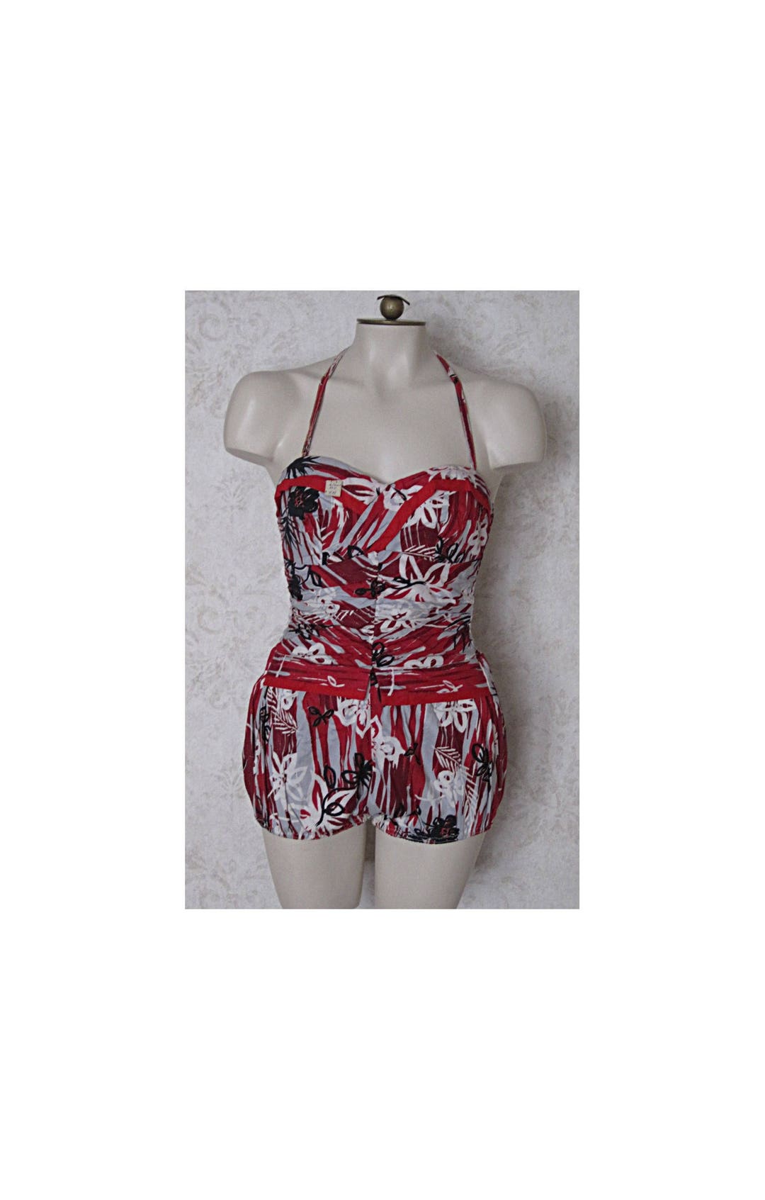 1950s Cotton Swimsuit Romper: Vintage Halter Bathing Suit - Etsy