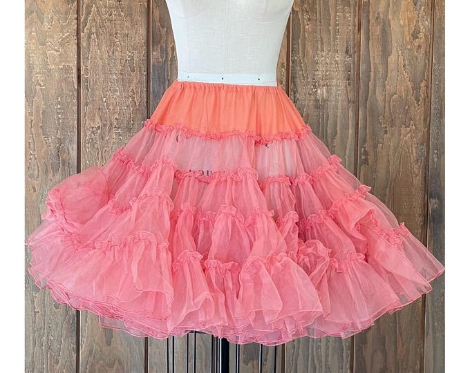 Vintage Coral Pink Crinoline Petticoat: Tulle Square Dance Slip, S/M - Etsy