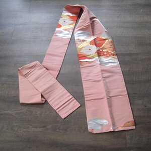 Vintage Japanese Obi Red Pink Rose Gold Silver Metallic Thread Floral ...