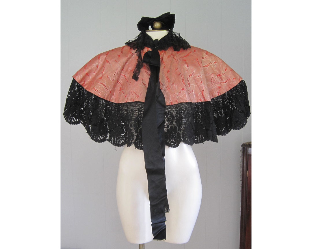 Antique Victorian Cape Silk Brocade Lace Edge Vintage Capelet Steampunk ...