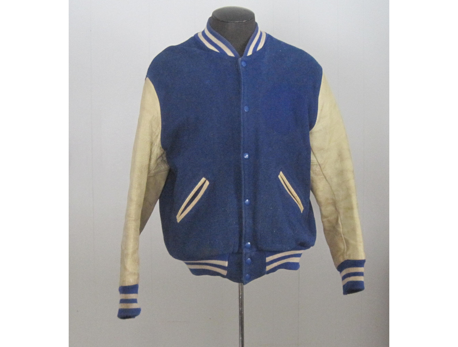 1950s Vintage Varsity Jacket / Wool and Leather Blank Letter Jacket ...