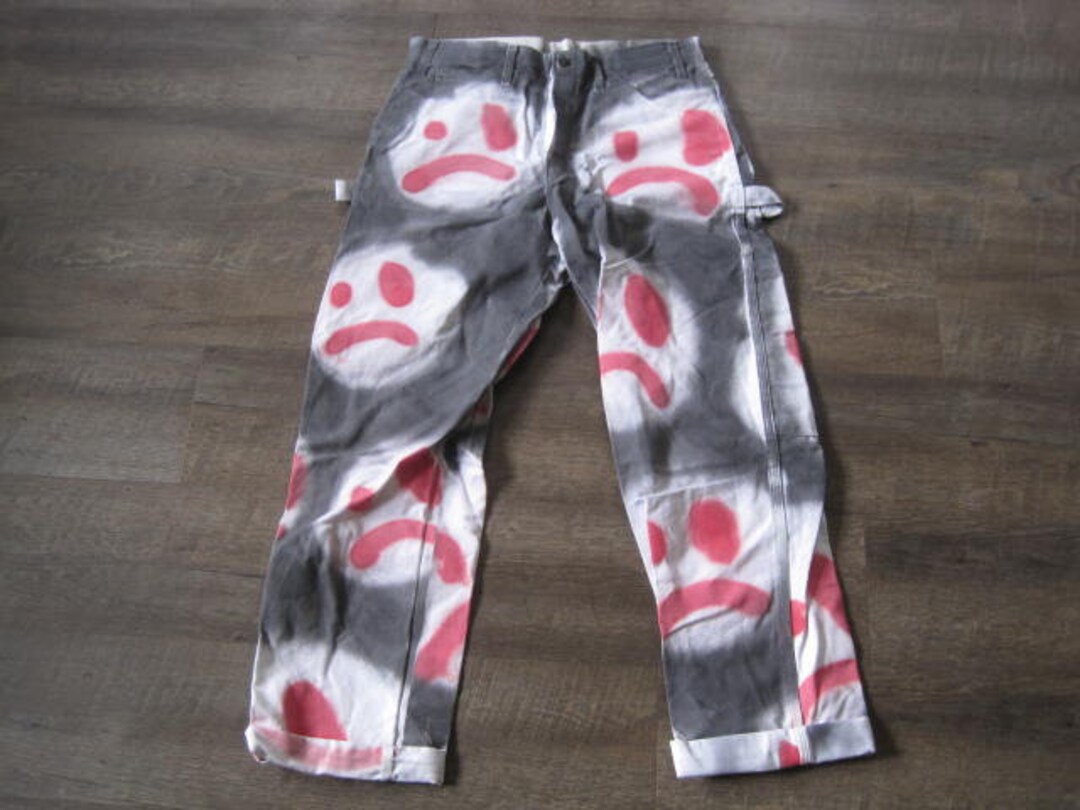 Vintage Dickies Carpenter Jeans / Spray Painted Frown Face Painter ...
