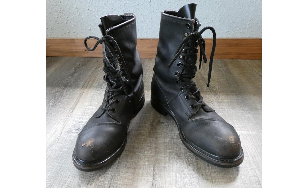 Vintage Military Combat Boots 1990s Distressed Leather Naturally Worn ...