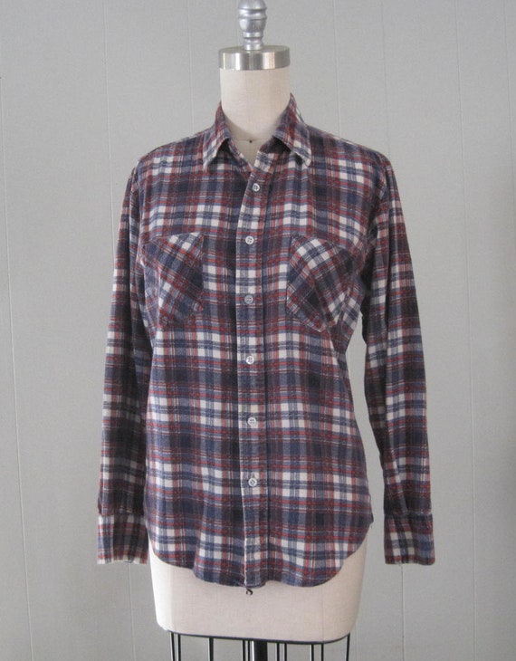 1980s Vintage Plaid Flannel Shirt: Style Wise 100% Co… - Gem