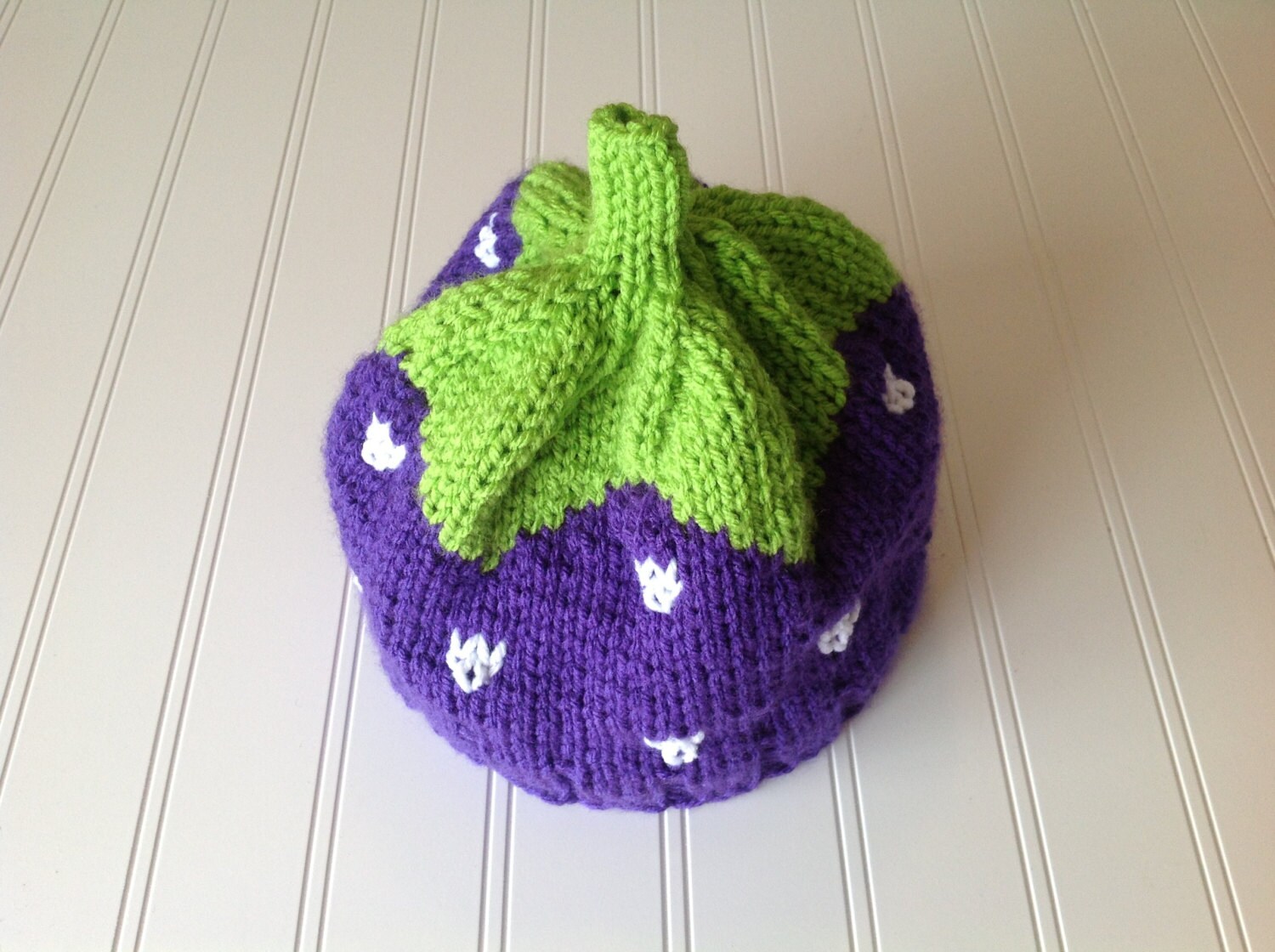 Hand-knit Strawberry Hat - Lifeburry - Purple or Red - Etsy
