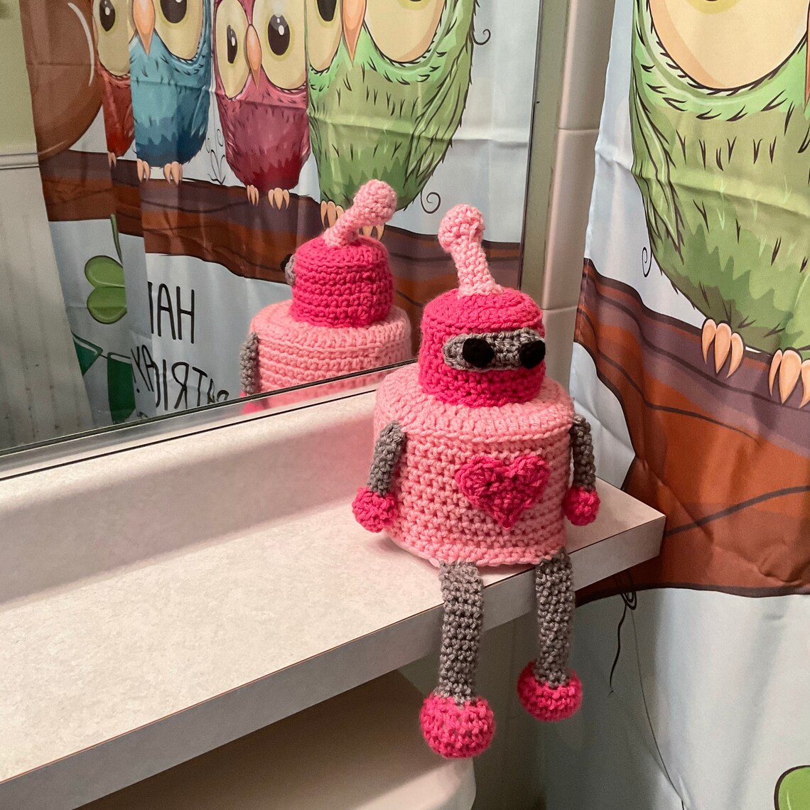 Adorable Crochet Robot Toilet Paper Roll Cover Pink and Gray - Etsy