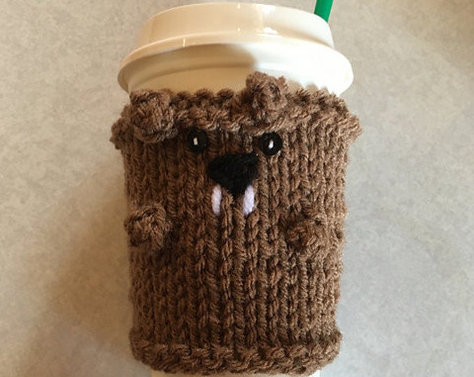 Perfect for Ground Hogs Day Super Cute Hand-knit Groundhog Drink Sleeve ...