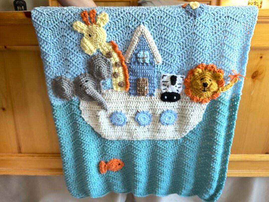 CUSTOM - Adorable Noah's Ark Ripple Baby Blanket Throw and Hat ...