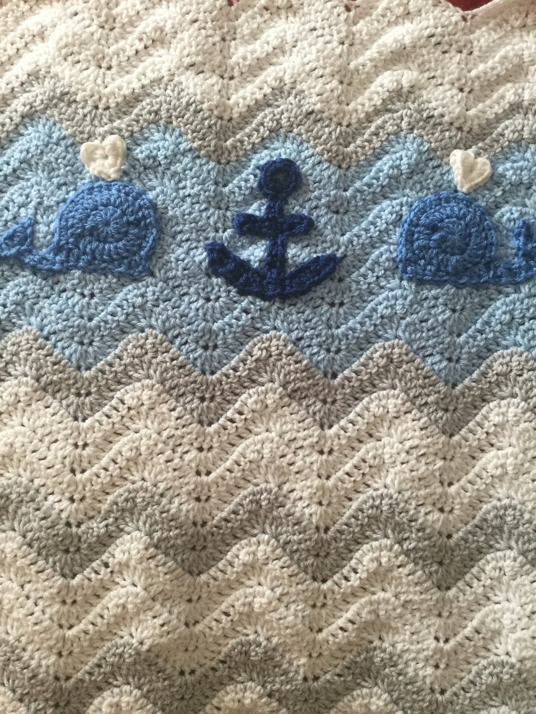 Adorable Chevron Ripple Crochet Crib Blanket - Blue, White and Gray ...