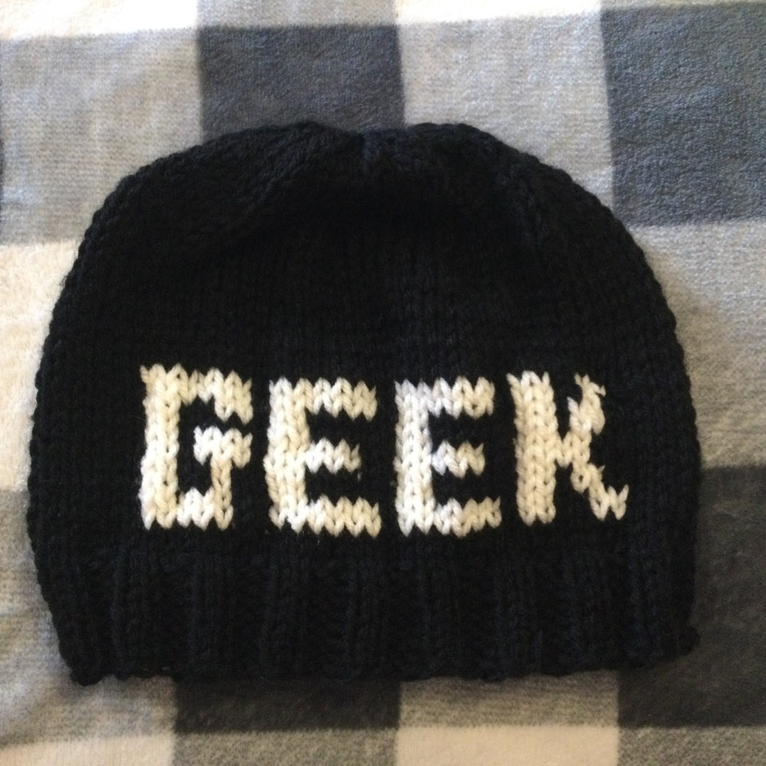 GEEK Hat - Hand Knit Adult Geek Hat in Black and White - Etsy