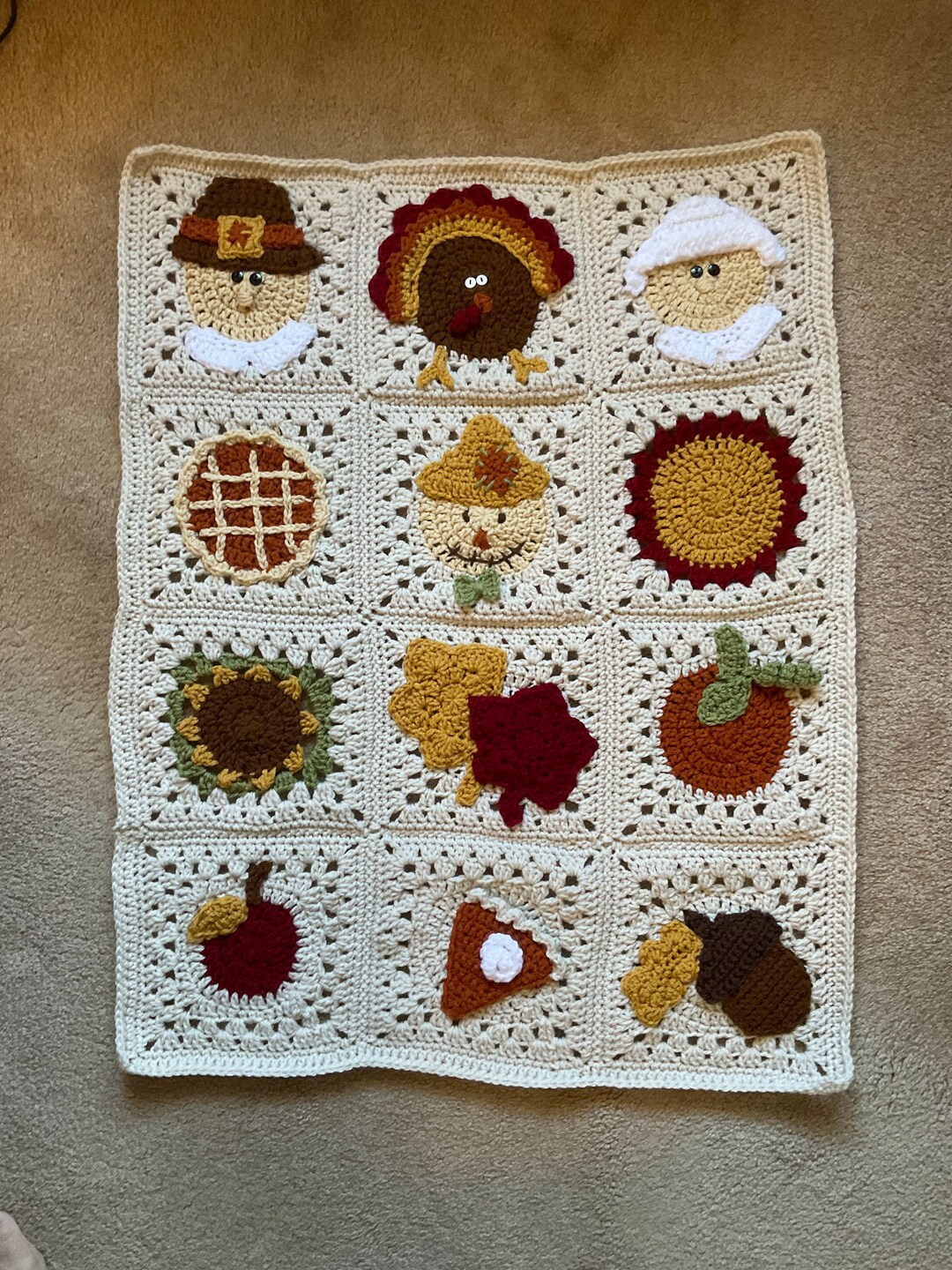 Fall Thanksgiving Crochet Throw Adorable Crochet Granny Square Blanket ...