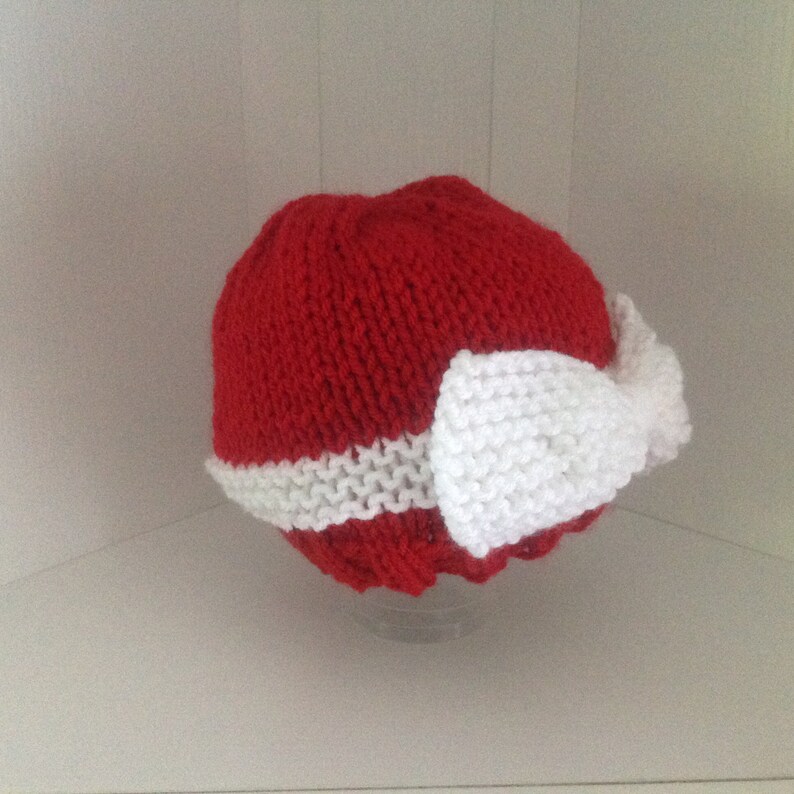 Hand Knit Baby Hat in Red with Big White Bow | Etsy