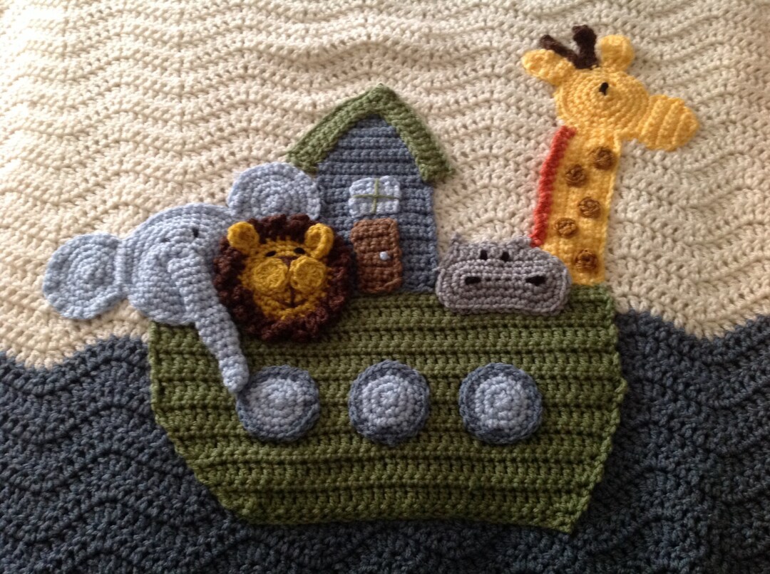 Adorable Noah's Ark Ripple Baby Blanket Throw and Hat Giraffe, Elephant ...