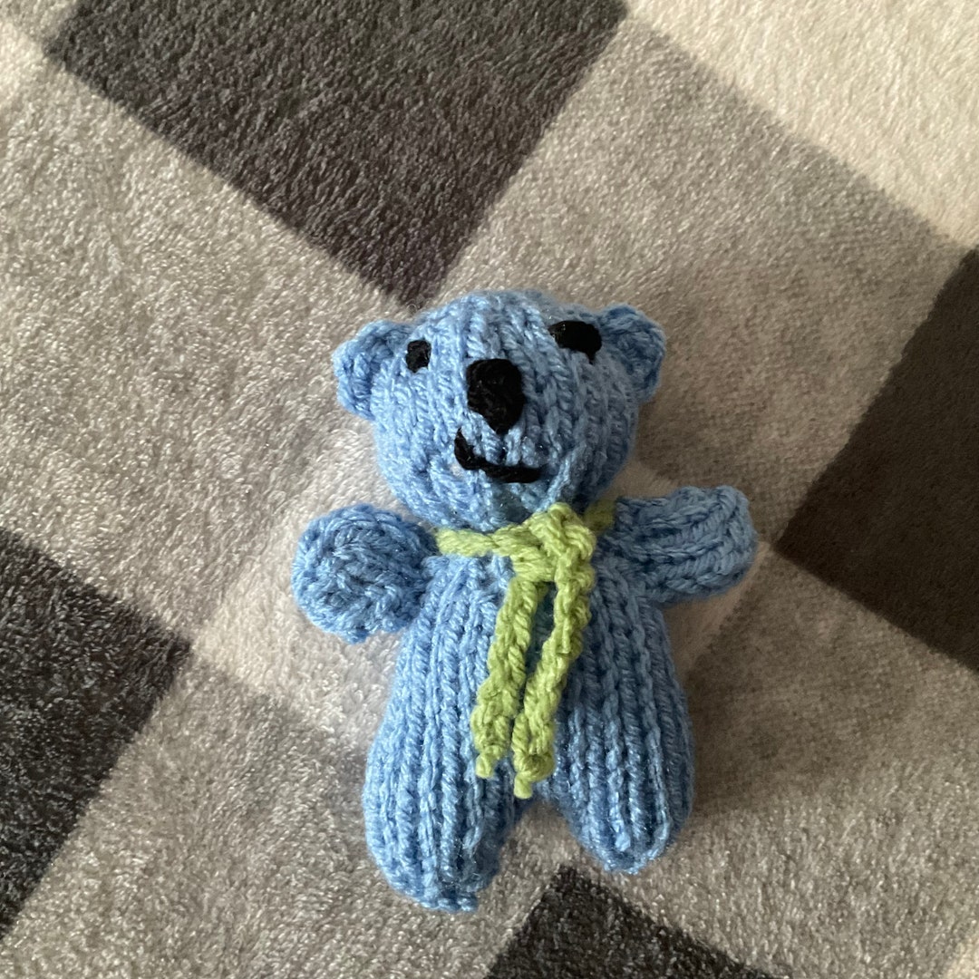 Cute Little Blue Bear Hand-knit Stuffed Toy Animal With Green Scarf - Etsy
