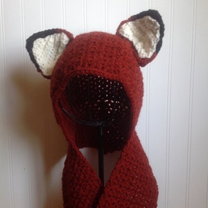 Fox Scoodie (hood and Scarf) in Soft, Chunky Reddish-brown - Ears and ...