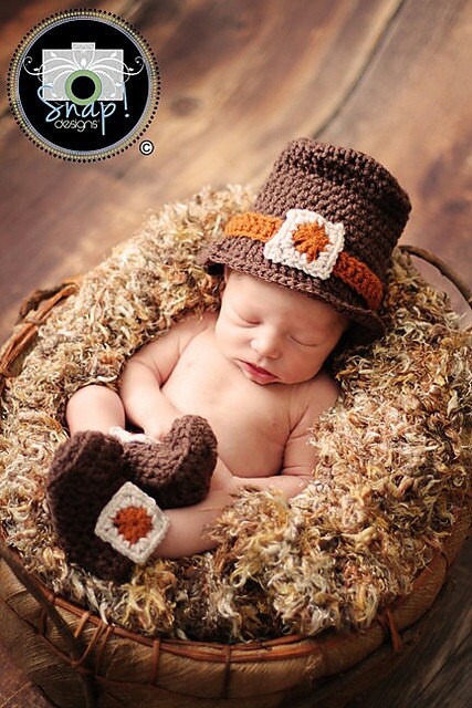Adorable Thanksgiving Pilgrim Baby Hat and Booties Set - Etsy