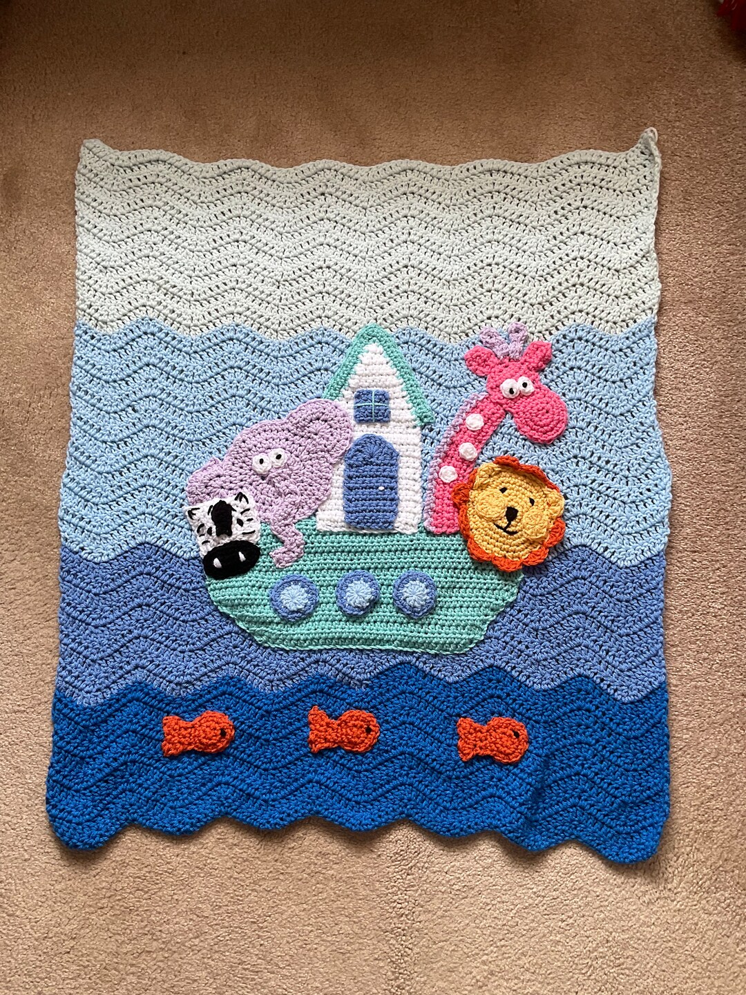 Sale - Adorable Noah's Ark Ripple Baby Blanket Throw and Hat - Giraffe ...