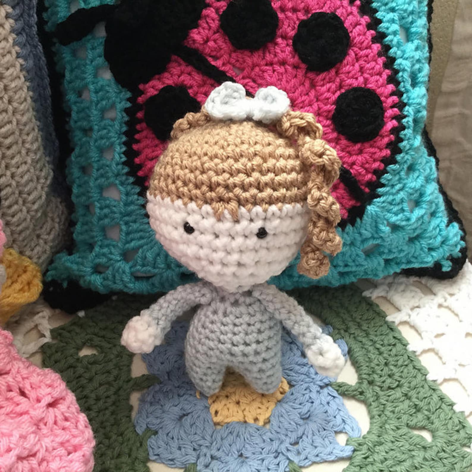 Big Head Doll Adorable Hand-Crochet Baby Girl Doll Blue | Etsy