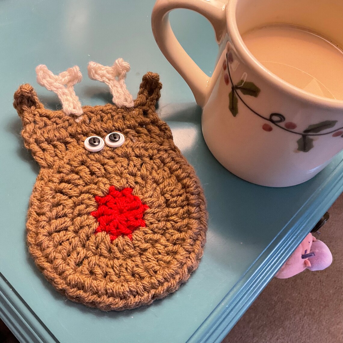 Christmas Rudolph Reindeer Soft Crochet Drink Coaster - Etsy