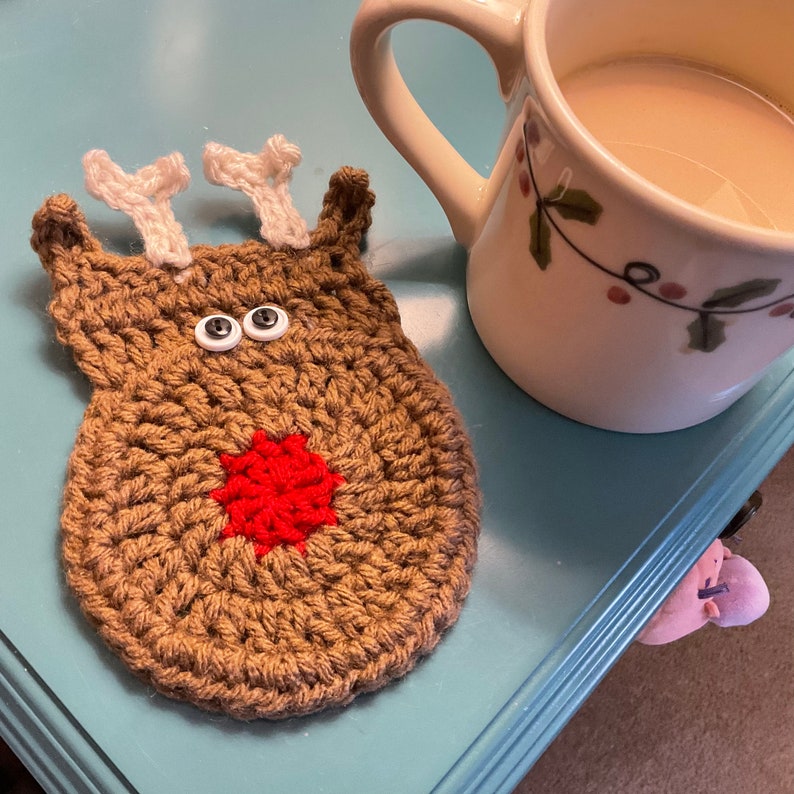 Christmas Rudolph Reindeer Soft Crochet Drink Coaster - Etsy
