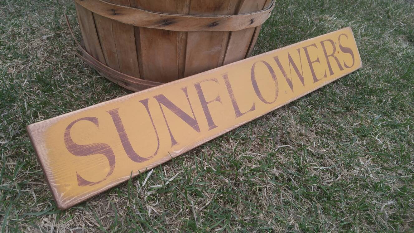 Sunflowers sign primitive sunflower sign flower garden | Etsy