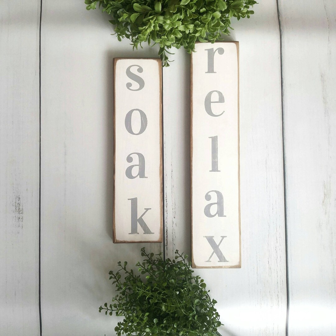 Soak Relax Rustic Wood Bathroom Signs - Farmhouse Wall Decor (set of 2 ...