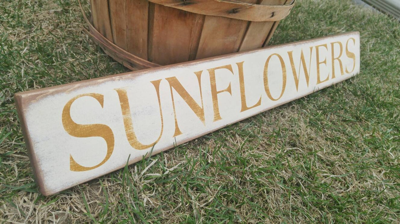 Sunflowers Sign, Primitive Sunflower Sign, Flower Garden Decor, Wooden ...