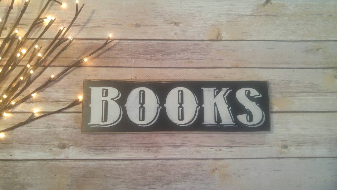 Mini BOOKS Sign, Bookworm Gift, Bookshelf Decor, Home Library Decor ...
