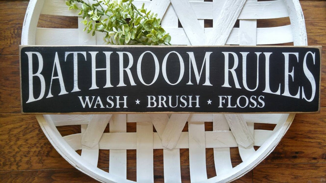 Rustic Bathroom Rules Wood Sign: Farmhouse Bath Decor (5.5" X 24") - Etsy