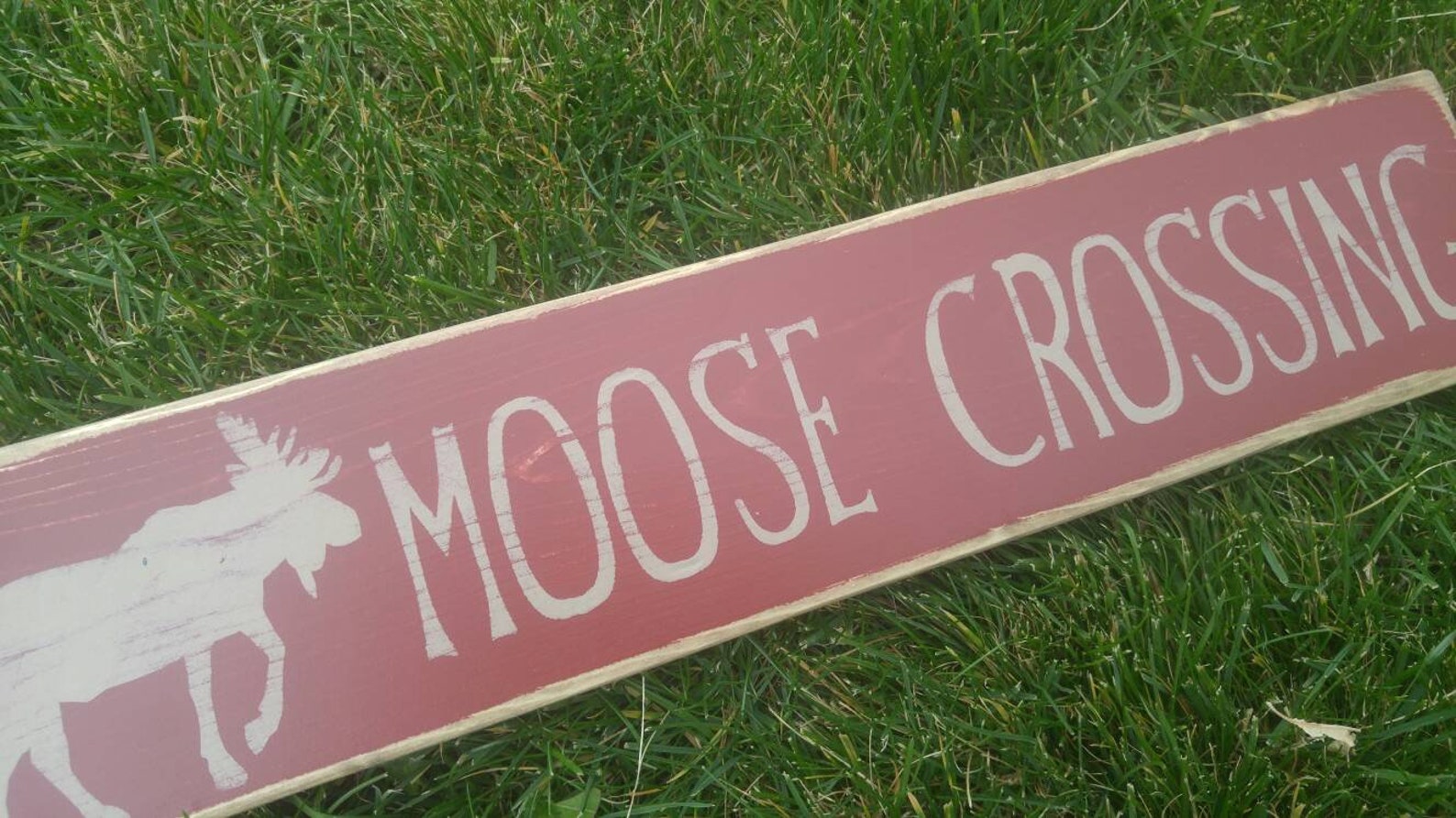 Moose Crossing Wood Sign Rustic Cabin Wall Decor Primitive - Etsy