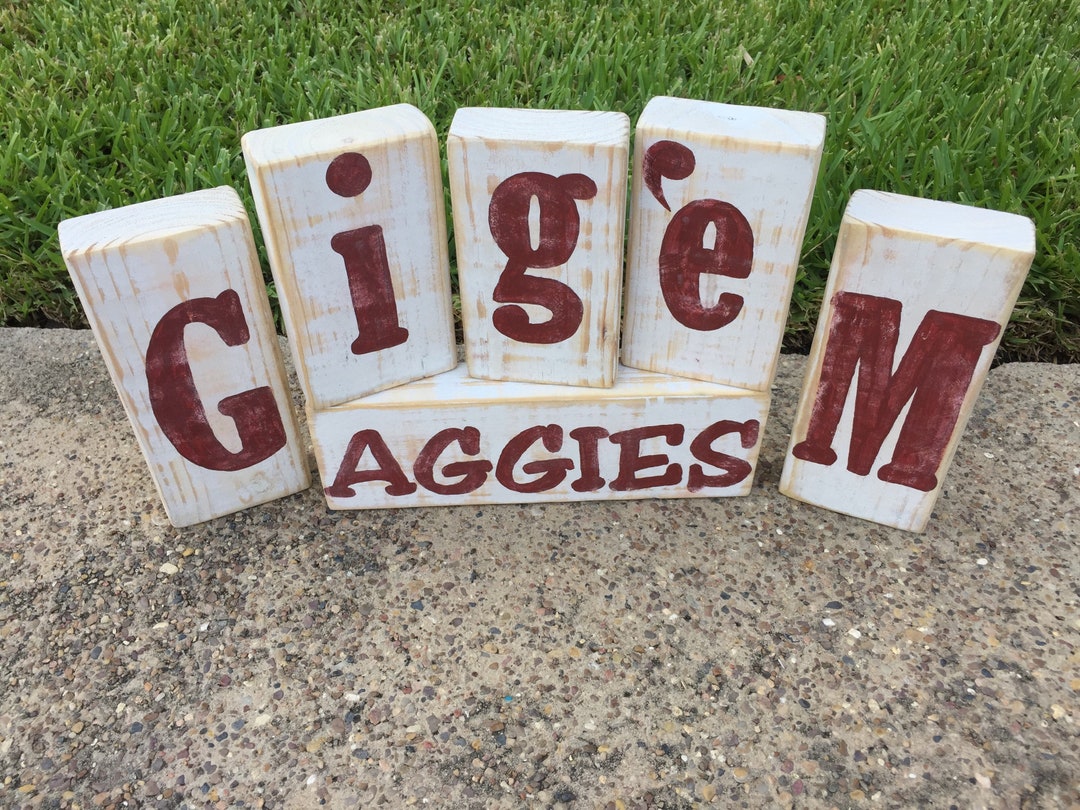Texas A&M "gig 'em Aggies" Wood Blocks - Etsy