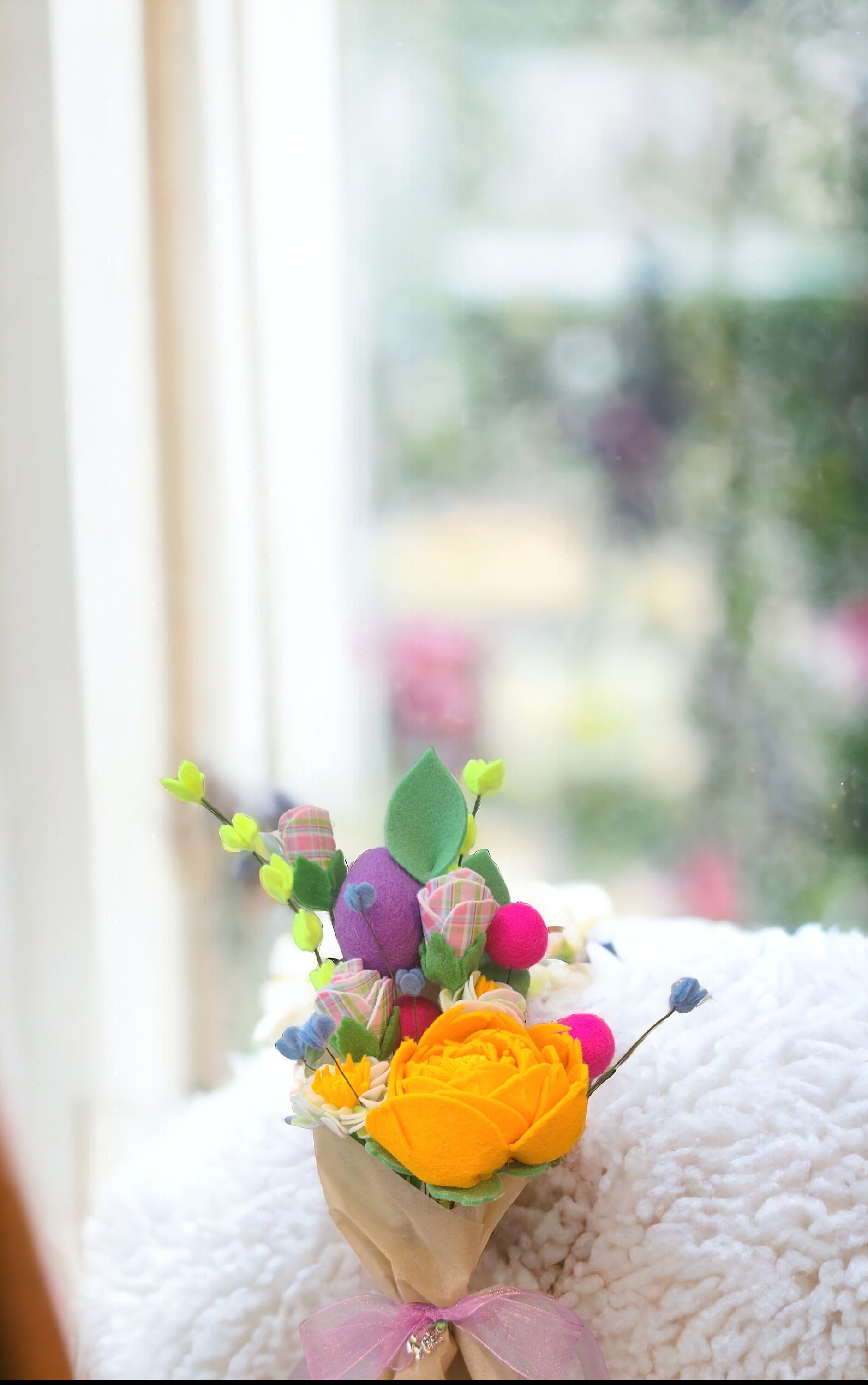 Handmade Felt Spring/easter Flower Bouquet With Easter Egg, Spring ...