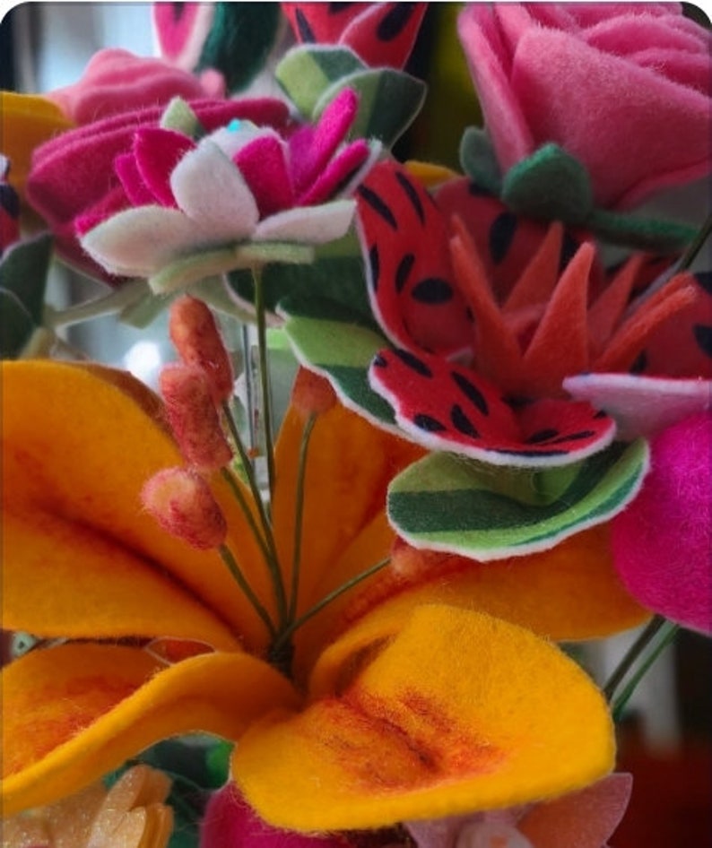 Summer Watermelon Felt Boquet With Orange Lily, Permanent Flowers ...