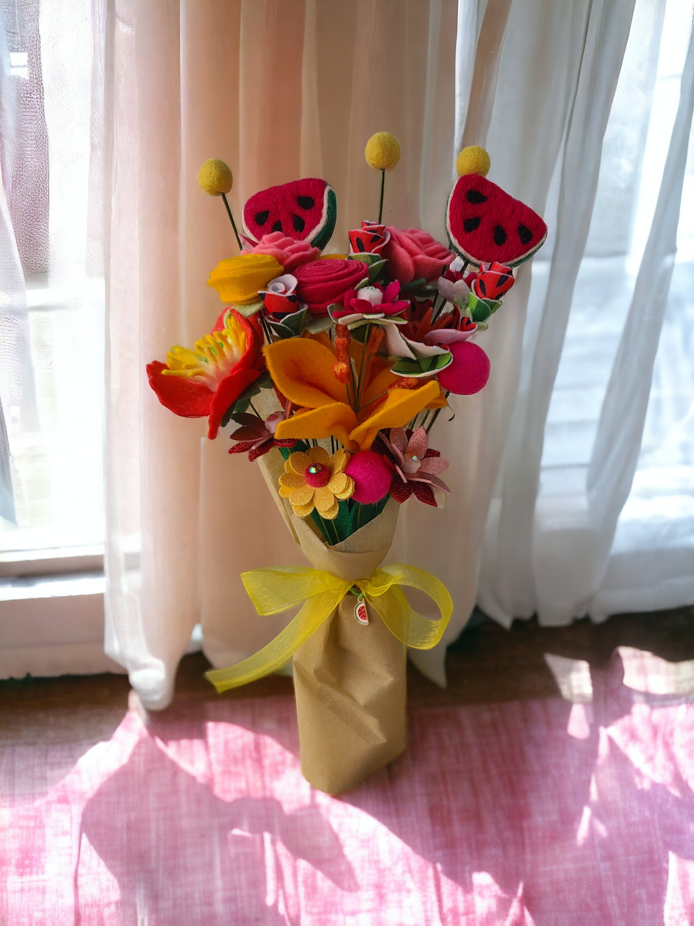 Summer Watermelon Felt Boquet With Orange Lily, Permanent Flowers ...
