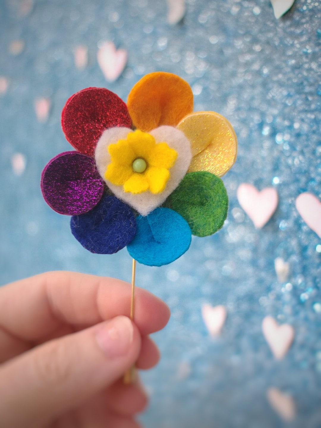 Pride Felt Flower Stick Lapel Pin, Love is Love, Rainbow - Etsy