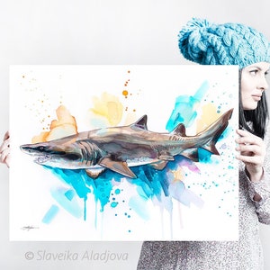 Sand Tiger Shark Watercolor Painting Print by Slaveika - Etsy