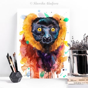 Red Ruffed Lemur Watercolor Painting Print by Slaveika Aladjova, Art ...