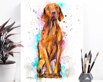 Vizsla watercolor painting print by Slaveika Aladjova art | Etsy