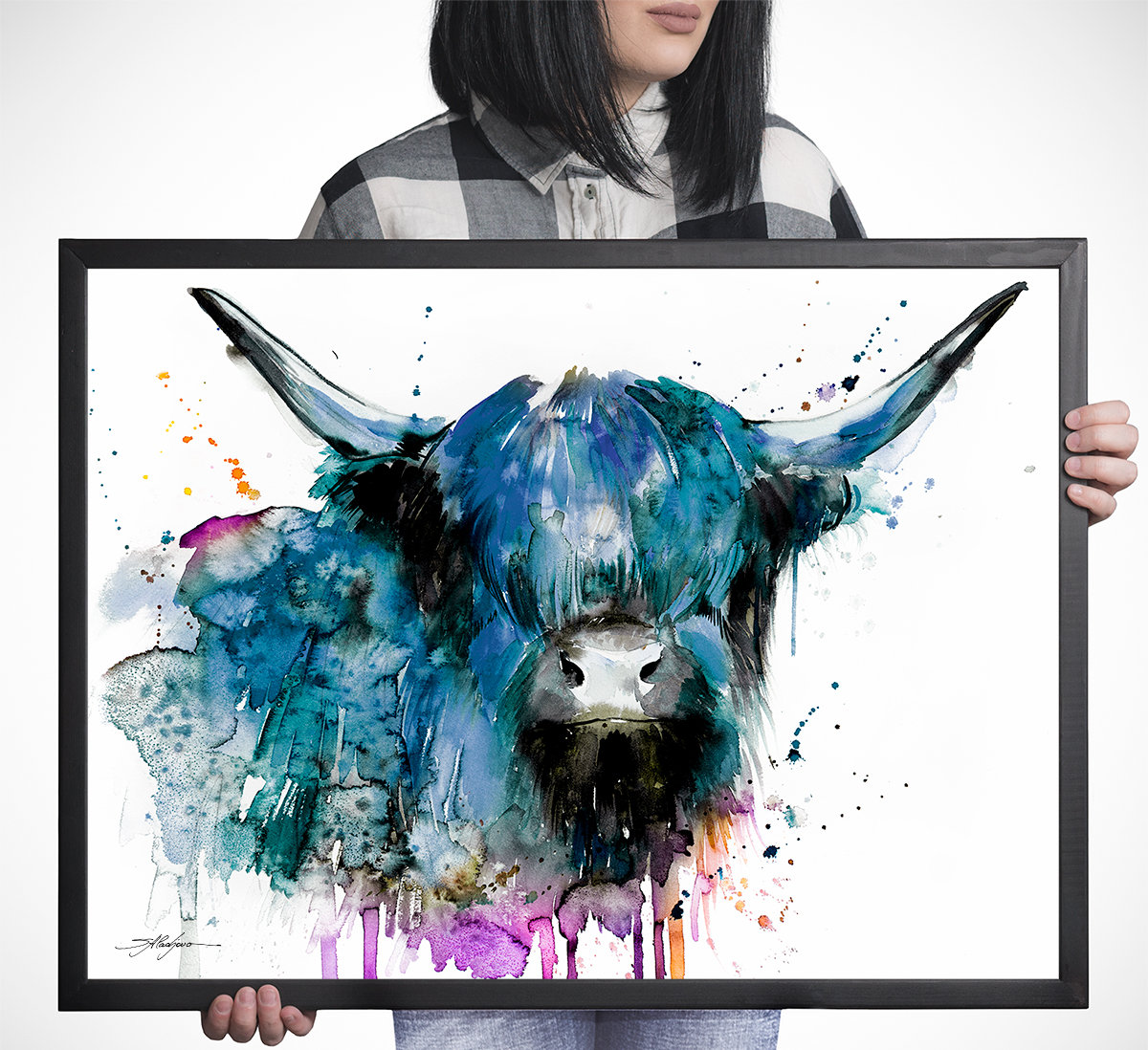 Black Highland Cow Cattle Watercolor Painting Print by Slaveika ...