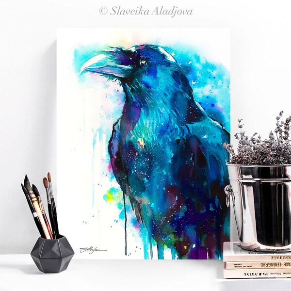 Raven Watercolor - Etsy